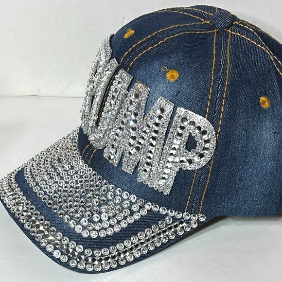 Accessories | President Donald Trump Denim Rhinestone Bling Hat Cap ...